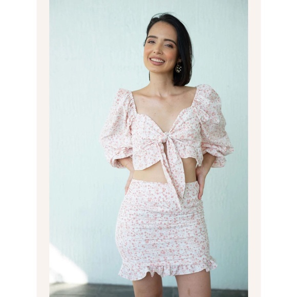 Mable | Dresses | Nwot Mable Floral Pink Skirt Crop Top Set Sz Medium | Poshmark